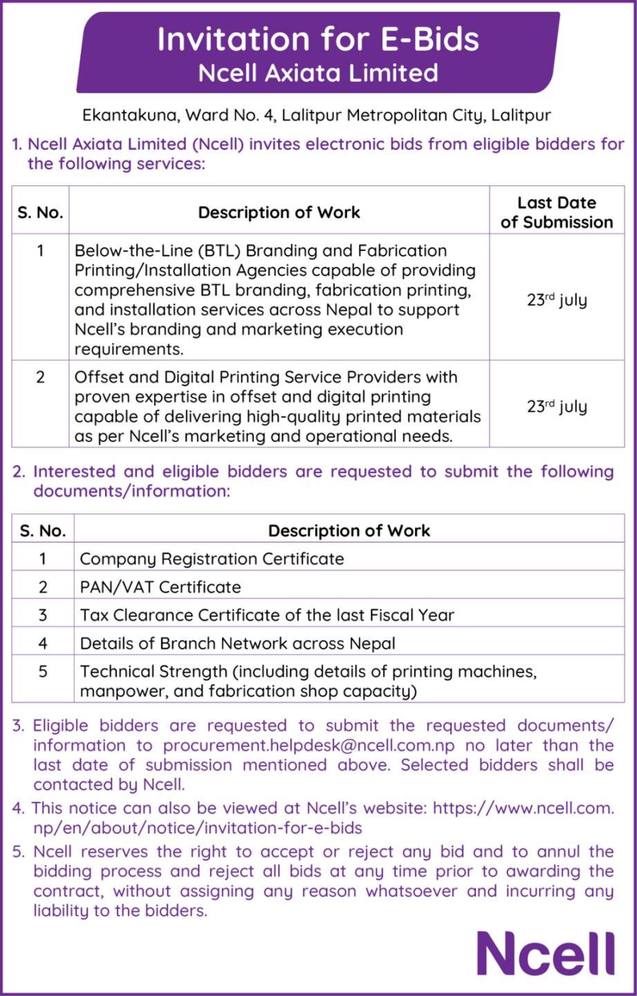Invitation for E-Bids